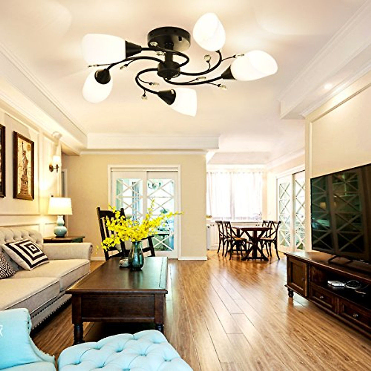 Semi Flush Mount Ceiling Light Fixture - FINXIN FXCL22 Modern Black Painting Pendant Light for Bedroom,Hallway,Kitchen and Dining Room (Black)