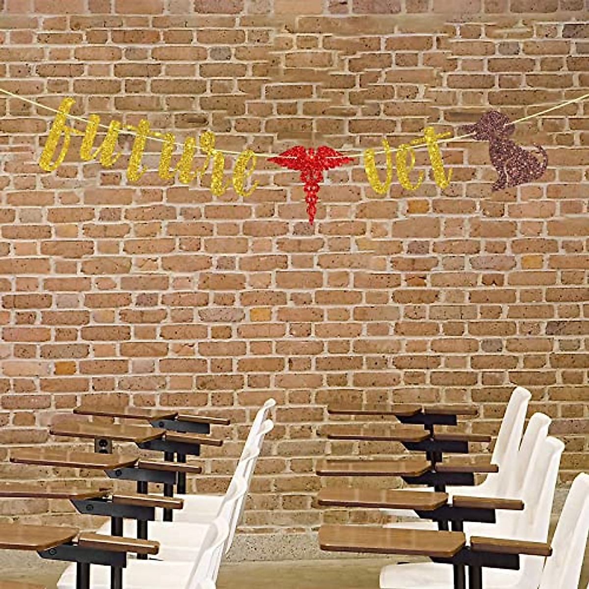 Maicaiffe Gold Glitter Future Vet Banner - Veterinarian Grad Banner - Congrats Grad / Happy Graduation Sign - Congrats Vet Graduation Party Decorations