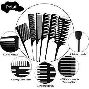 Highlight Comb Set, 6 Piece Set, Weaving, Sectioning, Styling, and Hair Dyeing Combs Professional Weaving Styling for Foiling and Balayage Coloring