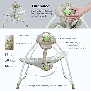 Baby Swing for Infants to Toddler, Portable Automatic Swing with Music, Adaptable Speed - 6-25 lbs, 0-9 Months