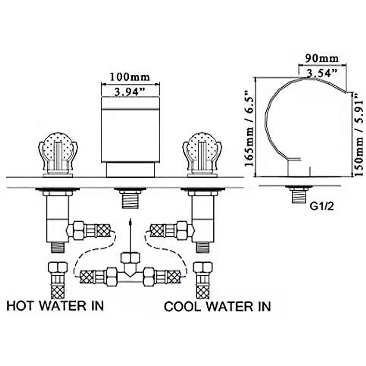FUZ High Arc Waterfall Spout Bathroom Sink Faucet 3 Holes 2 Crystal Knobs Vanity Basin Mixer Tap 8-inch and Upwards Widespread Bathtub Filler Faucet,Chrome Finish