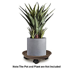 JzNova Plant Pallet Caddy with Wheels, Round Flower Pot Mover, Indoor Rolling Planter Dolly on Wheels, Outdoor Planter Trolley Tray Coaster, Brown