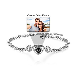 Luxladis Custom Bracelet with Picture inside Personalized Projection Bracelets with Photos, Picture Bracelet Personalized Photo Memorial Bracelet for Women Couples Girlfriend Mom (Heart-silver)
