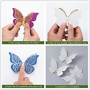 Tuosiwei 12PCS Butterfly Wall Decals - 3D Butterflies Decor for Wall Removable Mural Stickers Home Decoration Kids Room Bedroom Decor (White Silvery)