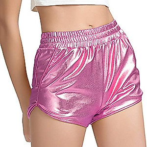 Girls Metallic Shorts Shiny Sparkly Dance Hot Pants Pink Spandex Outfits 10 11