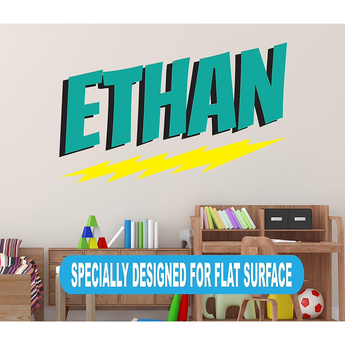 Custom Name Superhero Wall Decal - Superhero Name with Lightning Bolt Sticker - Personalized Superhero Name Wall Sticker - Superheroes Nursery Wall Decor - Wall Decal For Nursery bedroom Decoration (Mini Wide 15"x9")
