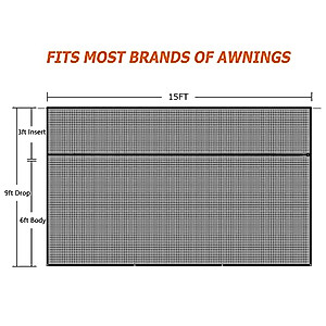 EXCELFU RV Awning Sun Shade Screen with Zipper 15' x 9' - RV Awning Shade Screen Black Mesh UV Blocker Complete Kits for RV Camper Trailer Motorhome