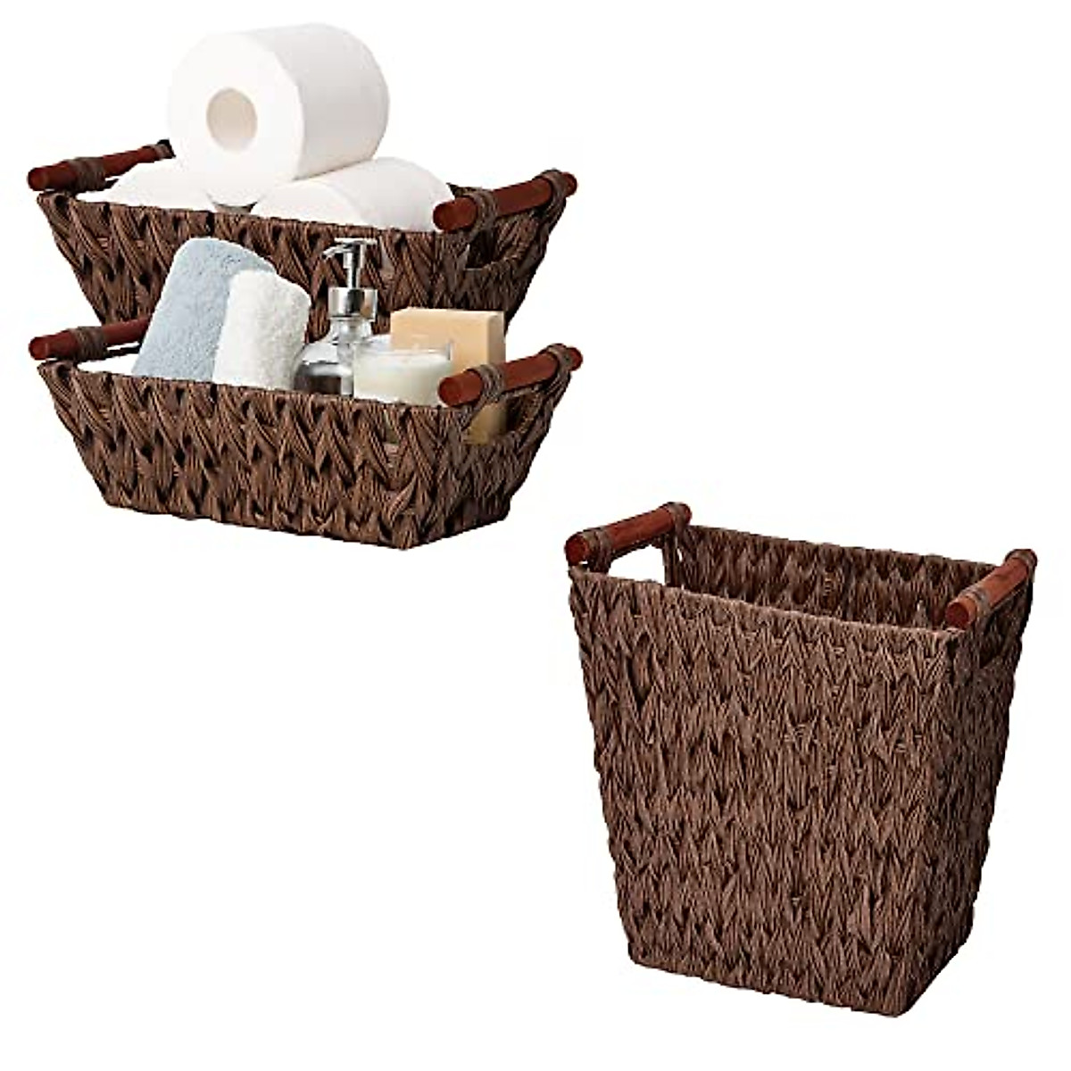 GRANNY SAYS Bundle of 1-Pack Woven Wastebasket for Organizing & 2-Pack Woven Storage Baskets for Bathroom
