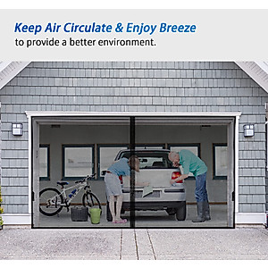 Garage Door Screen For 2 Car 18x7FT, Magnetic Screen Garage with Retractable Fiberglass Mesh and Heavy Duty Weighted Bottom, Easy Assembly & Pass, Hands Free Screen Door w/ 40 Magnets for Garage/Patio