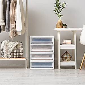 IRIS USA 27.5 Qt Plastic Under Bed Storage Containers with Sliding Organizer Drawers, 4 Pack, Stackable Storage Bins for Clothes, Linens and Shoes, White