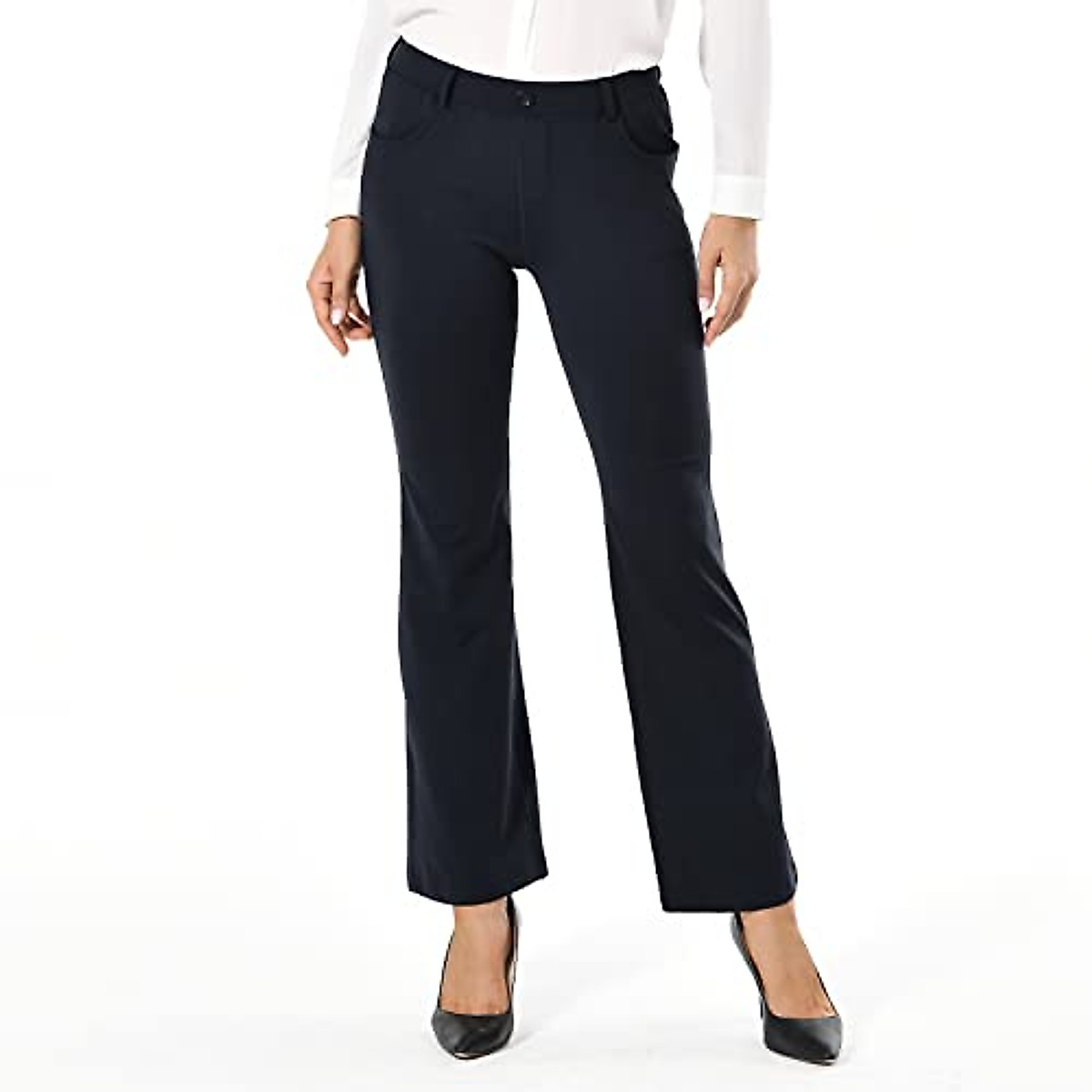 FIVASU Bootcut Pants for Women Dress Pants with Pockets Bootcut Office Pants for Women Bootleg Work Pants Black L