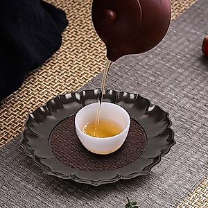 Tea Pot Tray, Household Kettle Holder Copper Alloy Pot Holder Coaster Household Dry Foam Table Multifunctional Trays with Cup Cushion Design for Teapots Cups Bowls (Lotus)