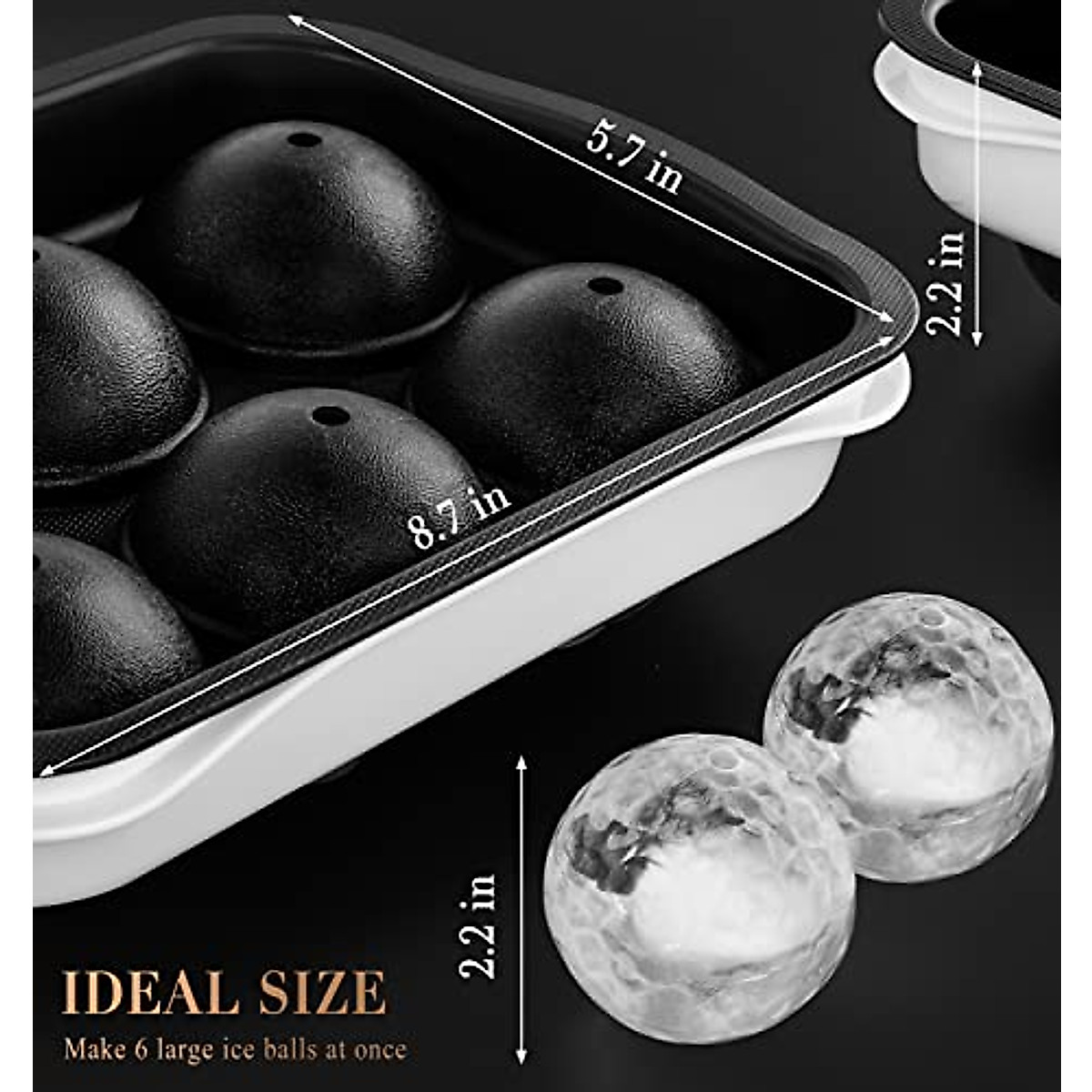 ICEXXP Whiskey Ice Ball Maker, [Fill without Funnel & Easy Release] 2.2'' Round Large Ice Cube Trays with Cover, Reusable Sphere Silicone Ice Tray with Lids for Bourbon, Brandy, Gift for Whisky Lover