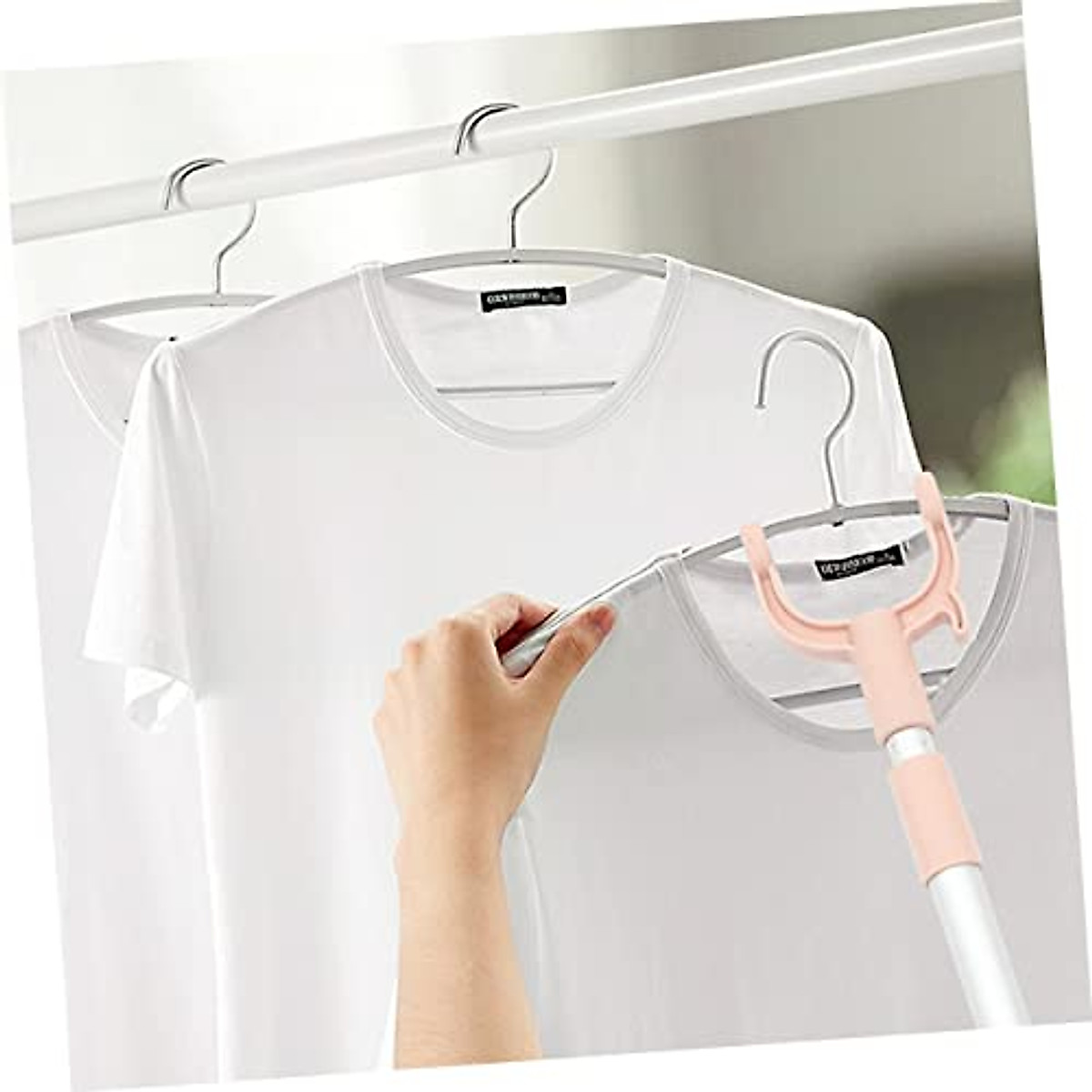 GARVALON 2pcs Clothesline Clothes Drying Clothes Reaching Rods Coat Hooks Heavy Duty Metal Hangers Clothing Racks for Home Reach Pole Telescoping Reach Sticks Adjustable Clothesline Rod Pp