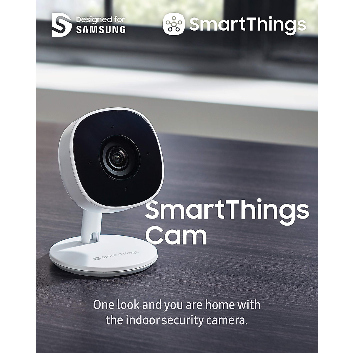 Samsung SmartThings Indoor Security Camera (GP-U999COVLBDA), 1080P HD Video with HDR, Night Vision, Advanced Motion Detection, and Two-Way Audio – Black/White