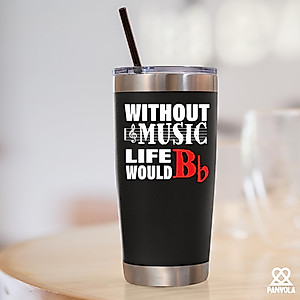 Without Music Life would B Flat Vacuum Insulated Tumbler Music Teacher Gifts Musicians Choir Director Pianist Guitarist Travel Mug With Lid Straw (20 oz)