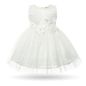 CIELARKO Baby Girl Dress Infant Flower Lace Wedding Party Dresses for 0-24 Months (18-24 Months, White)