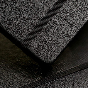 Thick Hardcover Notebook/Journal with A5 120gsm Premium Paper, College Ruled Bound with Pen Holder, Black Leather, 3 Ribbon Marker, Inner Pocket, 8.4 x 5.7 in