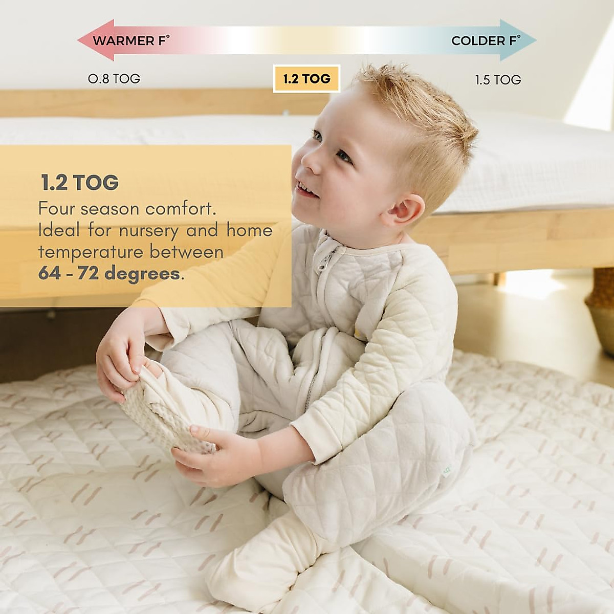 Tealbee Dreamsie: Toddler Sleep Sack with Long Sleeves and Footies 12m-2T - 1.2 TOG All Season Baby Wearable Blanket for Walkers - Rayon made from Bamboo, Organic Cotton Sleep Bag feet - Sunshine