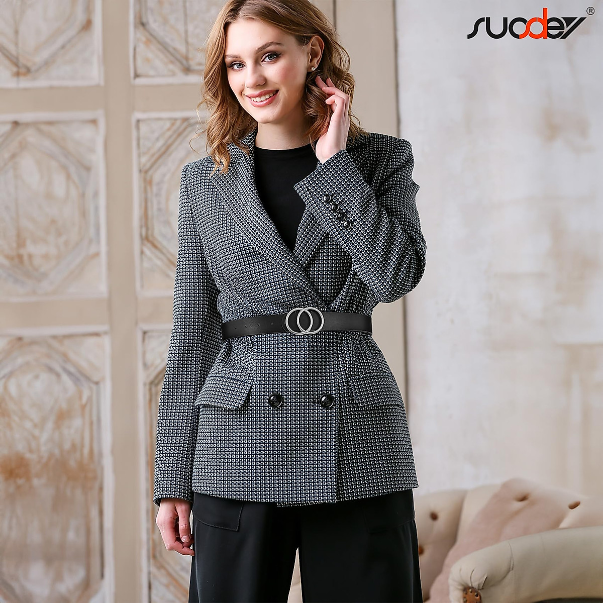 SUOSDEY Women Leather Belt Fashion Double O-Ring Soft Faux Leather Waist Belts For Jeans Dress