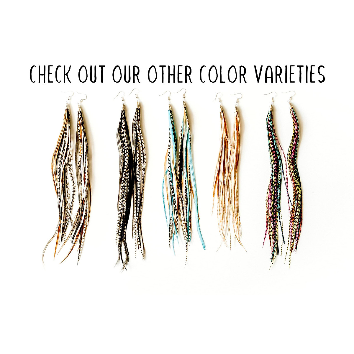 Feather Headz Bohemian handmade Black & Grizzly long lightweight feather dangle earrings for women