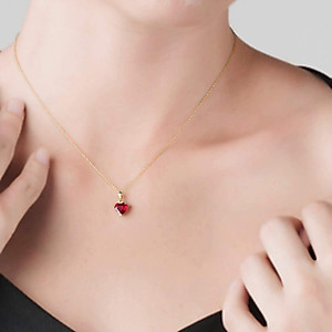 Galaxy Gold GG 14" 14 INCH 14k Solid White Gold Necklace Heart-Shaped Ruby Handcrafted Fine Jewelry Solid Gold Genuine Gemstone. Made in USA Available in Yellow, Rose gold