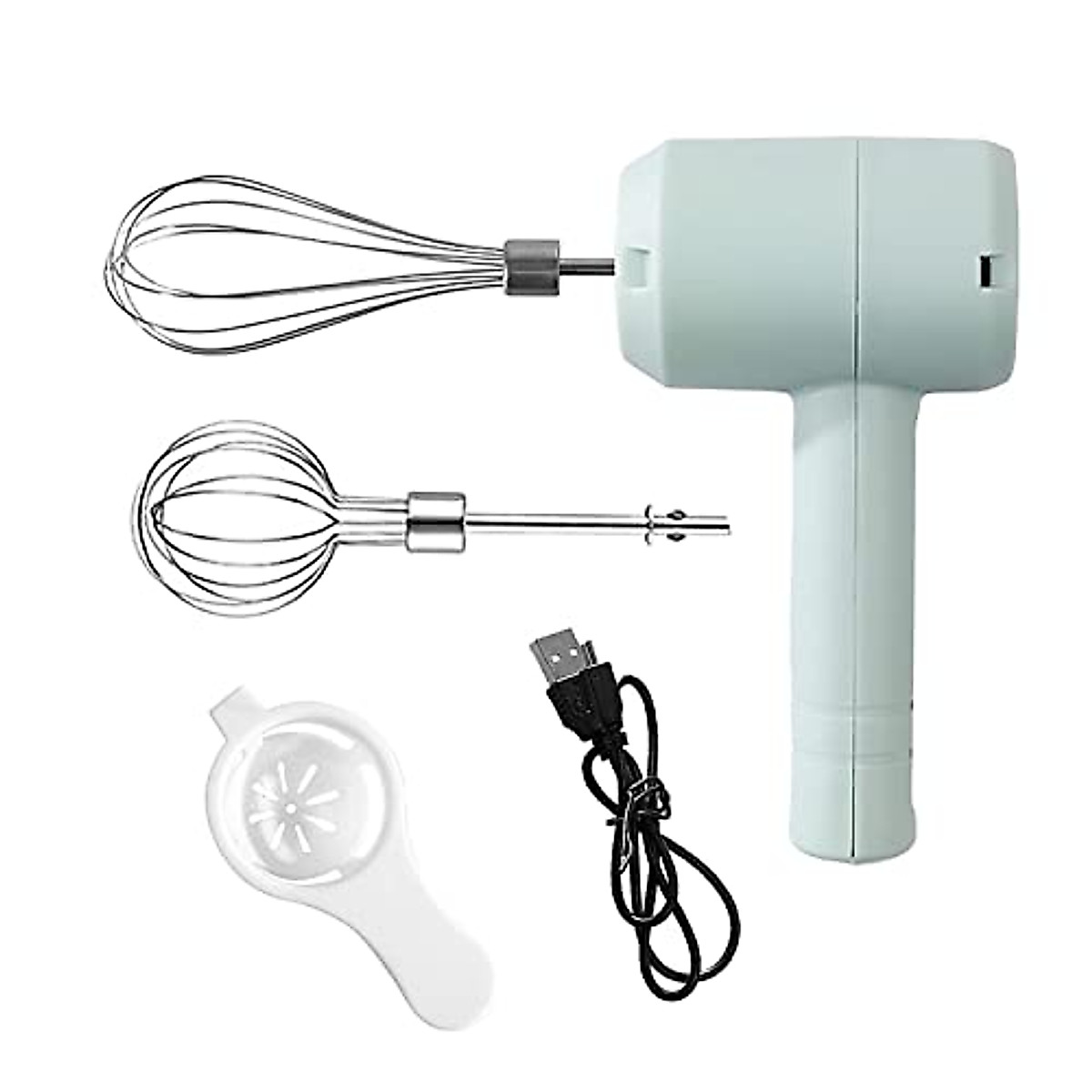 QIUSGE Hand Mixer Electric Eggs Beater Garlic Chopper, Household Small Semi-Automatic Cordless Electric Blender for Kitchen Cooking Baking Cake Egg Cream Yeast Dough (Mint Green)