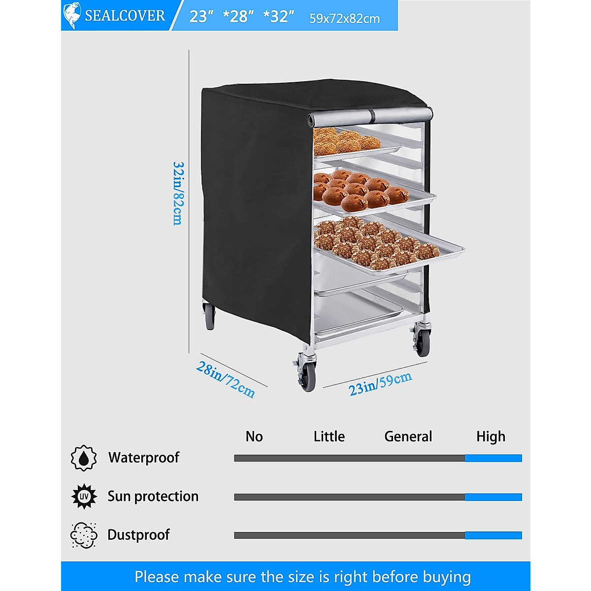 Grehge n Pan Rack Cover, 23x28x32in High Density Waterproof and Dustproof Bread Rack Cover, Bakery Single Rack Covers.