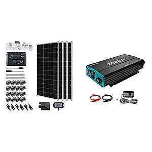 Renogy 400 Watts 12 Volts Monocrystalline Solar RV Kit Off-Grid Kit with Adventurer 30A PWM LCD Charge Controller+ Mounting Brackets+ Male & 2000W Pure Sine Wave Inverter 12V DC to 120V AC Converter