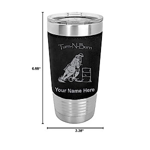 LaserGram 20oz Vacuum Insulated Tumbler Mug, Barrel Racer Turn N Burn, Personalized Engraving Included (Faux Leather, Black)
