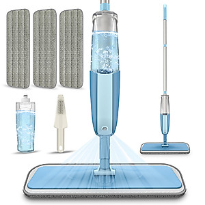MEXERRIS Microfiber Spray Mop for Floor Cleaning Wet Dry Mop 360 Degree Spin Microfiber Dust Mop Hardwood Floor Mop with 410ML Refillable Bottle Include 3 Microfiber Reusable Pads and 1 Scrubber