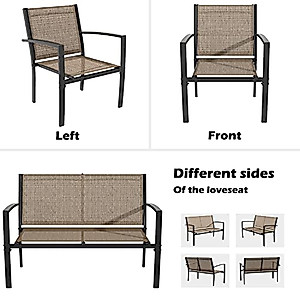 Greesum GS-LCT4PCSBN 4 Pieces Patio Furniture Set Outdoor Conversation Textilene Fabric Chairs for Lawn, Garden, Balcony, Poolside with A Glass Coffee Table, Brown