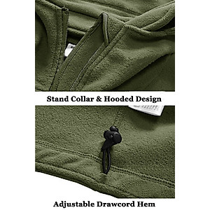 BIYLACLESEN Tactical Fleece Sweater for Men Fleece Track Jacket Thermal Fleece Lined Hooded Full Zip Tactical Jacket Hunting Army L