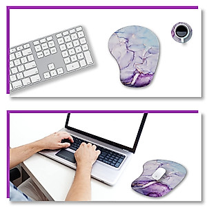 ARTSO Ergonomic Mouse Pad with Wrist Support Gel Mouse Pad Wrist Rest, Non-Slip PU Base Comfortable Mousepad for Office Home Working Studying Pain Relief & Easy Typing, Purple Blue Marble