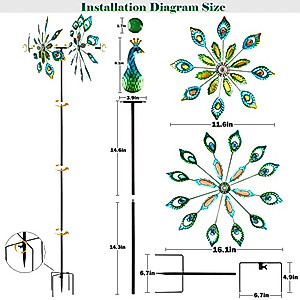 Peafowl Wind Spinners Outdoor Kinetic Wind Spinner Metal Wind Catcher Large Windmills Spinner Wind Sculpture Flower Wind Spinners Ornaments for Outdoor Yard Patio Lawn Garden Decorations