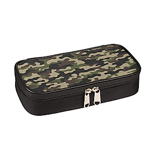 Green Camo Large Capacity Pencil Case, Navy Camouflage Pencil Pouch Pen Bag with Double Zipper, Statiry Pencil Box Pouch Holder Organizer for Office College School Students