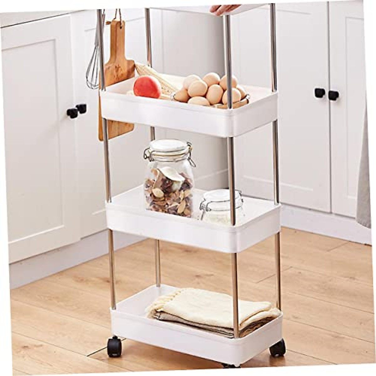 USHOBE Trolley 4 Storage Rack Kitchen Slide Out Cart Bathroom Rolling Cart Storage Rack with Wheels Makeup Rolling Cart Slim Storage Cart Wheel Dolly Cosmetics Organizer Storage Basket