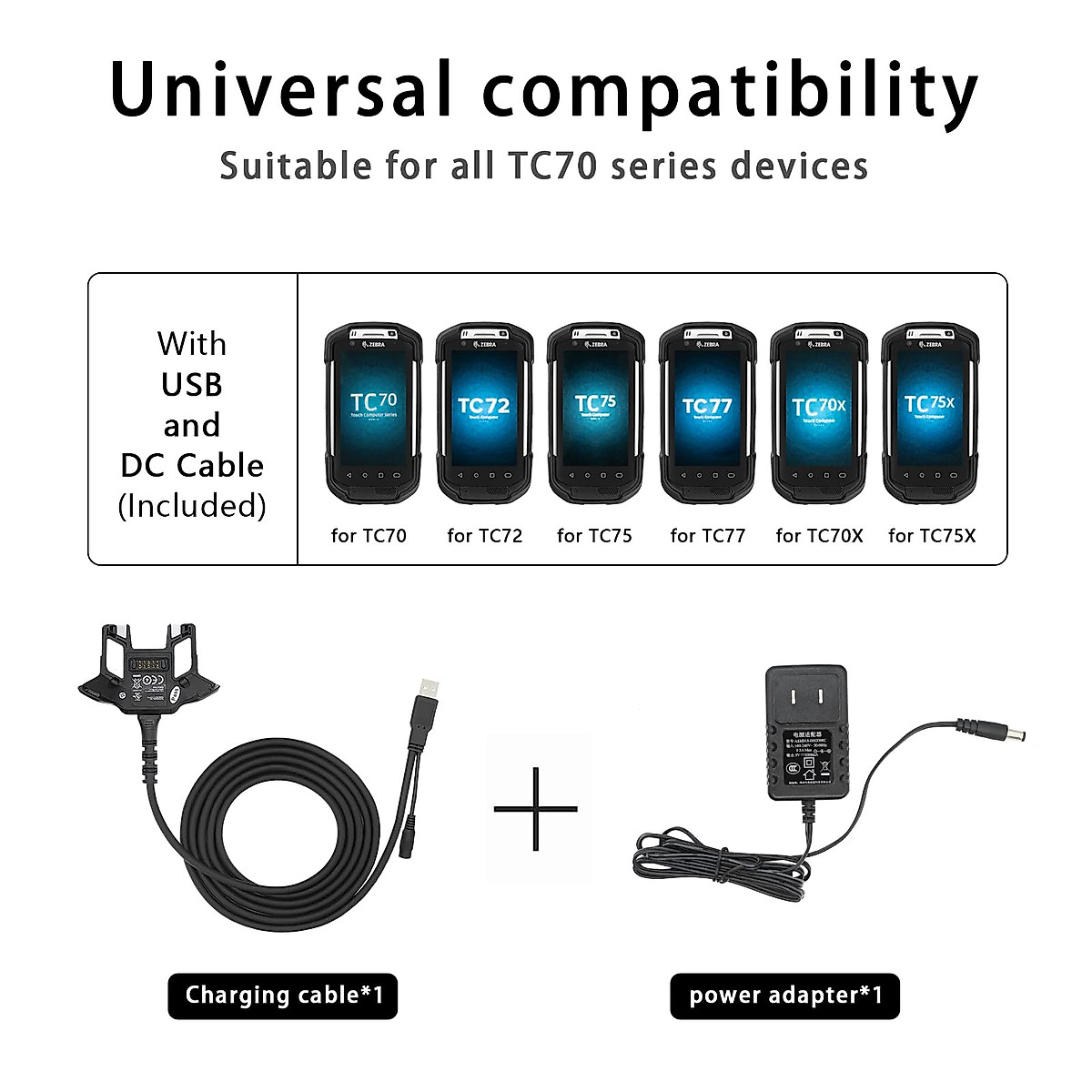 LANADO USB Charger Cable with Adapter for Zebra Symbol TC70 TC75 PDA Handheld Computer Charger Set Replaces CBL-TC7X-USB1-01 for TC72 TC77 Scanner