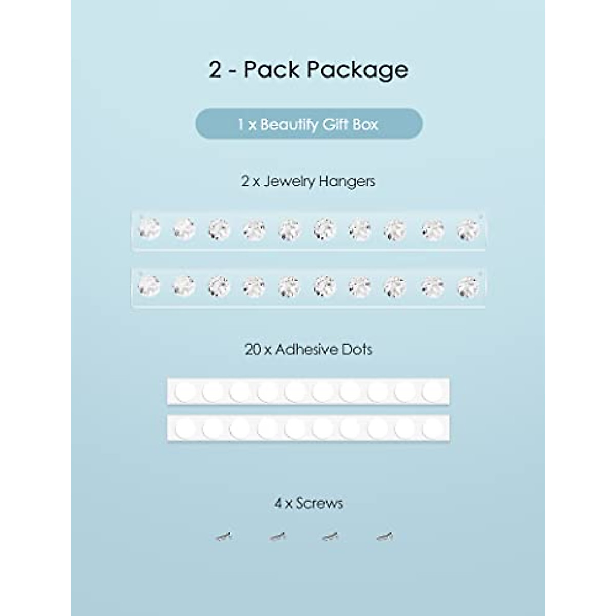 Zreal Necklace Holder, Acrylic Necklace Hanger, Wall Jewelry Organizer with 10 Jewelry Hooks in Seashell Shape (2-pack Clear)