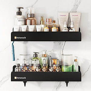 Kitstorack Spice Rack Wall Mount, 2 Pack 15.7" Oversize Spice Rack Organizer without Drilling Large Adhesive Hanging Spice Racks, Kitchen Essentials Home Decor, Black,for Smooth Walls