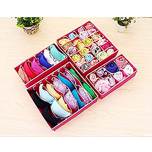 Cicilin Underwear Organisers Drawer Storage Organiser Foldable Drawer Dividers Closet Storage Box for Bras, Socks, Ties, Scarves, and Other Accessories (Set of 4) PP Board Pink