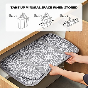 YOHOM Portable Laundry Caddy, Collapsible Basket Tote, Space-Saving Foldable Laundry Hamper, Pop-Up Storage Basket with Long Carry Handles for Dorm Dirty Clothes (Gray Flower, Large)