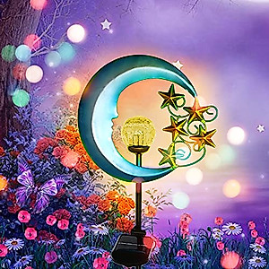 EPROSMIN Solar Outdoor Garden Lights - Solar Powered Pathway Lights Outdoor Decorative Lights Waterproof Crackle Glass Globe Led Landscape Lighting for Pathway,Yard,Lawn,Patio Stars Moon