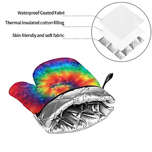 Oven Mitts and Pot Holders,4 Piece Tie Dye Rainbow Printed Heat Resistant Comfortable Oven Gloves for Cooking