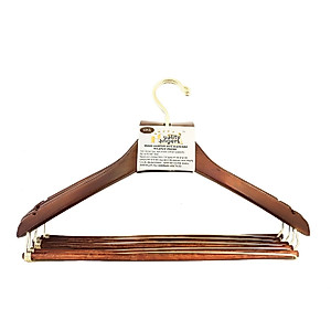 Quality Hangers Wooden Hangers Beautiful Sturdy Suit Curved Hangers Great for Travelers Heavy Duty Coat Hanger with Locking Bar Gold Hooks (5 Pack)