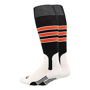 MadSportsStuff Baseball Stirrup Socks 3 Stripe (Black/Orange/White, Small)