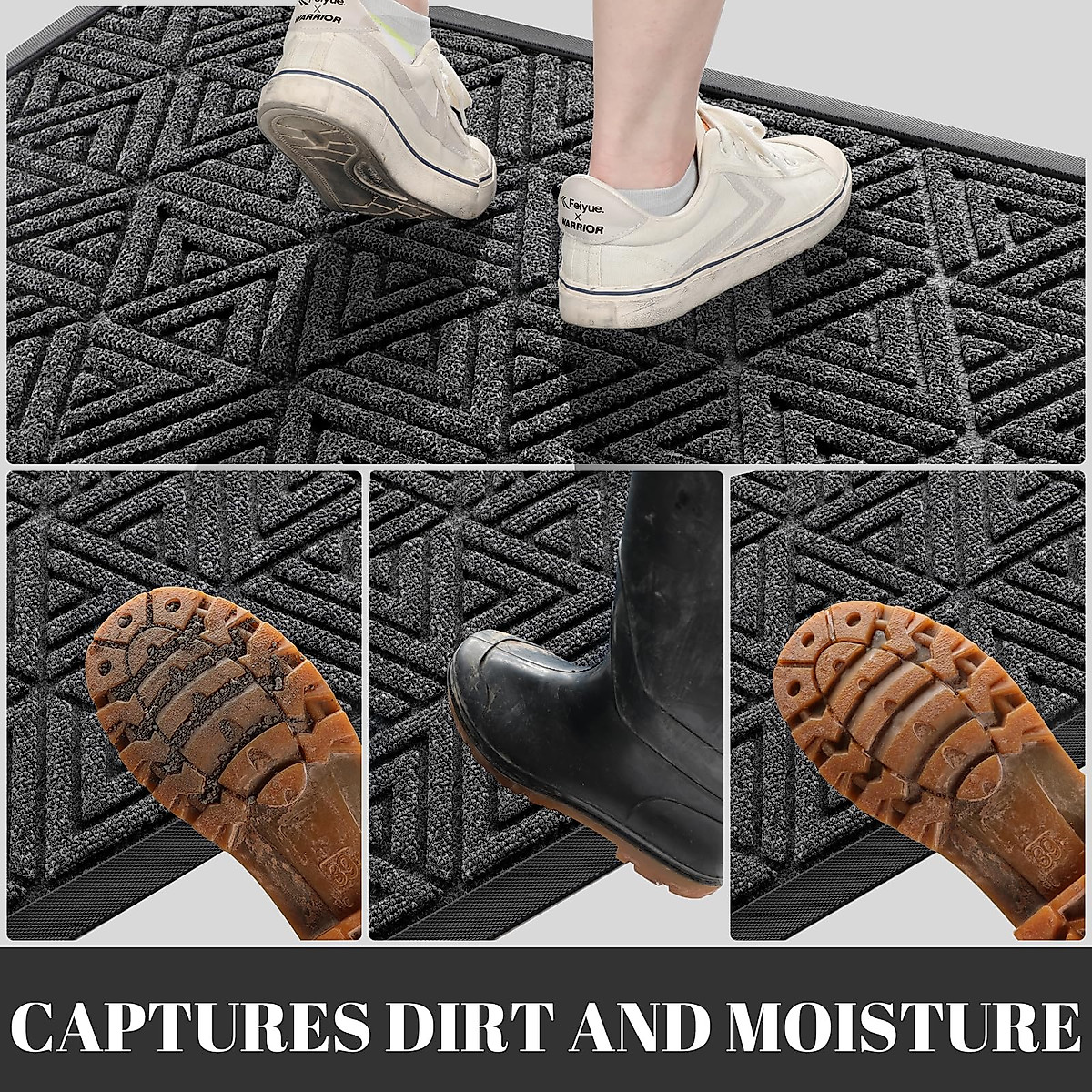 Yimobra Front Door Mat Outside Entrance 47 x 24, Waterproof and Washable Outdoor Mat, Non Slip Rubber Backing, Heavy Duty Welcome Matt for Home Entry Floor Porch Garage Office, Low Profile, Mix Grey