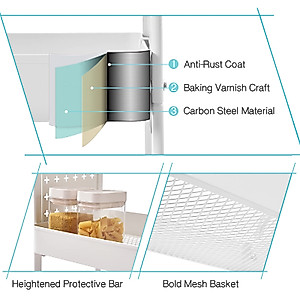 TOOLF 3-Tier Rolling Cart, Metal Utility Storage Cart with DIY Pegboards, Art Craft Trolley with Baskets Hooks, Organizer Serving Cart Easy Assemble for Office, Home, Kitchen, Classroom, White