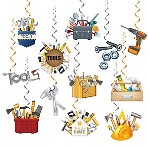 24 Pcs Tools Hanging Decorations Tools Hanging Swirls Ceiling Swirls Tools Birthday Party Supplies for Tools Party Decorations Toolbox Decorations