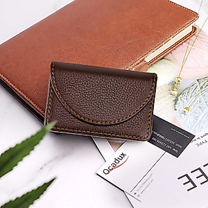 Ocadux Leather Business Card Holder Case for Men or Women Pocket Business Card Wallet Name Card Case Holder with Magnetic Shut, Holds 25 Business Cards, Coffee